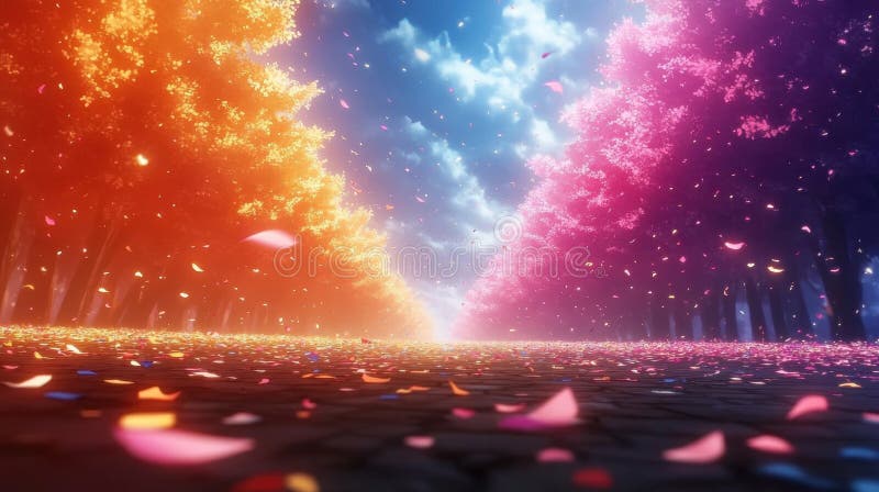 Fantasy Forest Path with Glowing Trees Stock Illustration ...