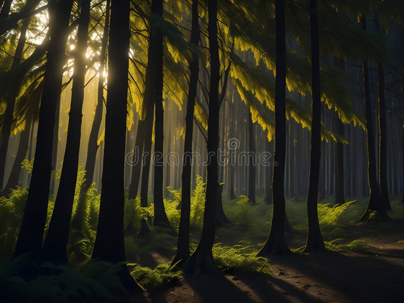 Fantasy Forest with Rays of Light Coming through the Trees Stock ...