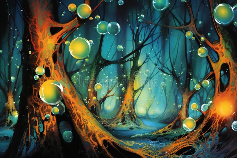 Fantasy Forest with Tree and Balls Stock Illustration - Illustration of ...