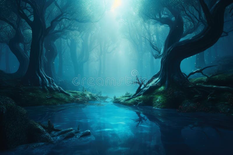 A Fantasy Forest with Trees and Water Created with Generative AI ...