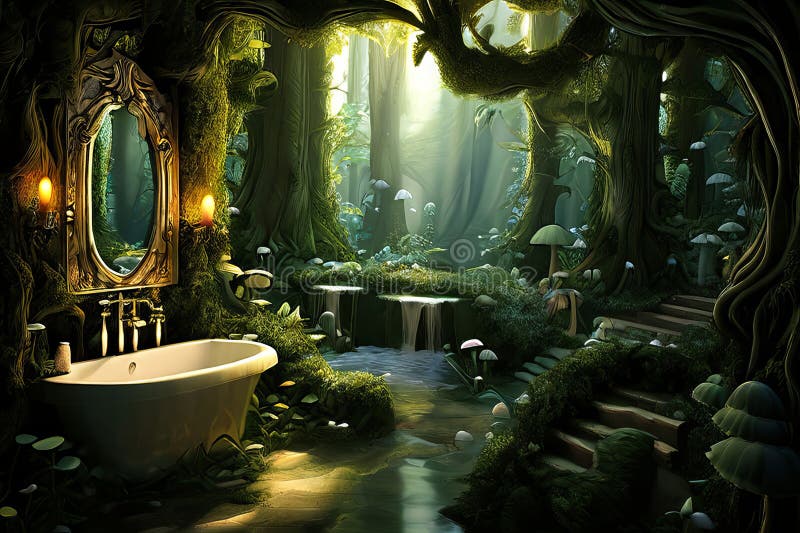Fantasy Forest a Whimsical Depiction of a Bathroom Merged with a Stock ...