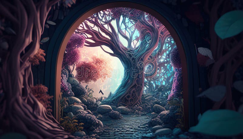 Door with a Magical Garden, Digital Art Illustration, Generative AI ...