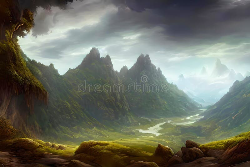 Fantasy Frontier and Forest.Generative AI Stock Illustration ...