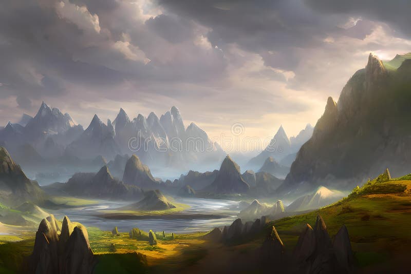 Fantasy Frontier and Forest.Generative AI Stock Illustration ...