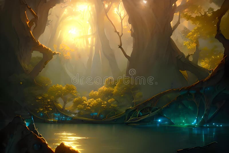 Golden Sky Fantasy Frontier.Generative AI Stock Illustration ...