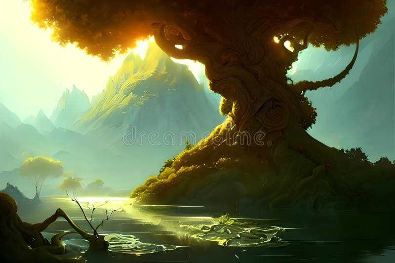 Golden Sky Fantasy Frontier.Generative AI Stock Illustration ...