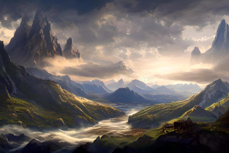 Fantasy Frontier Sky and Cloud Forest.Generative AI Stock Illustration ...