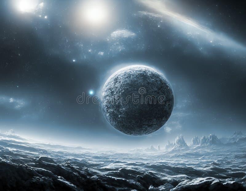Fantasy Frozen Planet in Outer Space Stock Illustration - Illustration ...