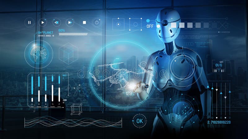 Fantasy on the Future of Drone Control. Stock Illustration ... Fantasy on the Future of Drone Control. Stock Illustration ...