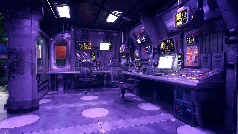 Fantasy Future Space Station Control Room Full of Computer Equipment ...