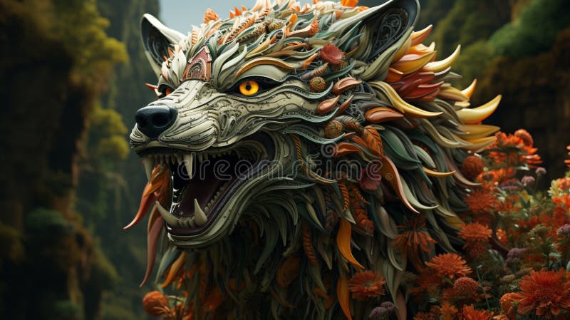 Fantasy Futuristic Dog. Beaded Mad Dog on the Fantasy Forest Stock ...