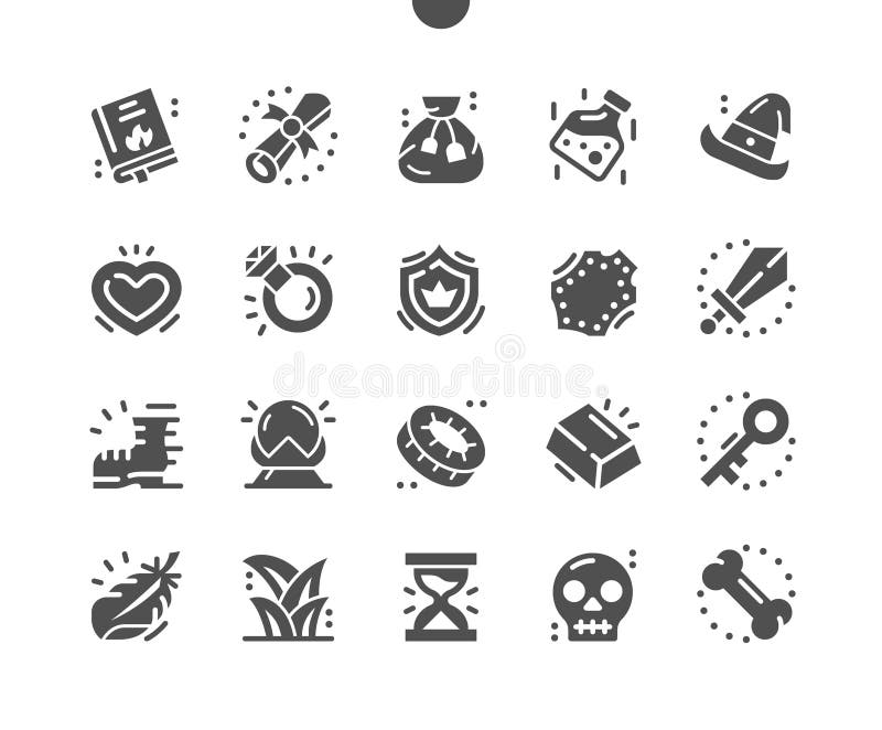 Fantasy Game. Gold, Key, Witch Hat and Crystal Ball. Stock Vector ...