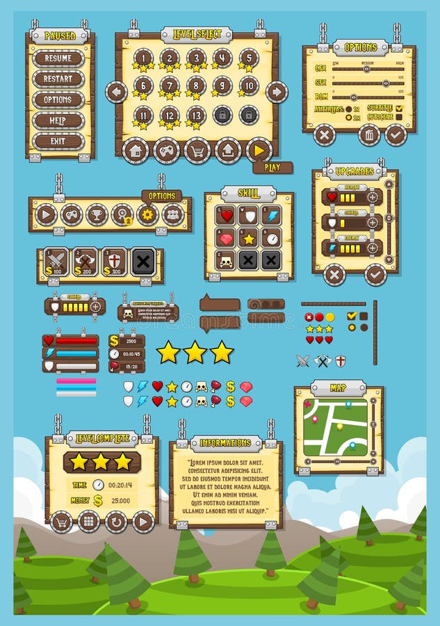 Fantasy Game GUI Set stock illustration. Illustration of metal - 116720087