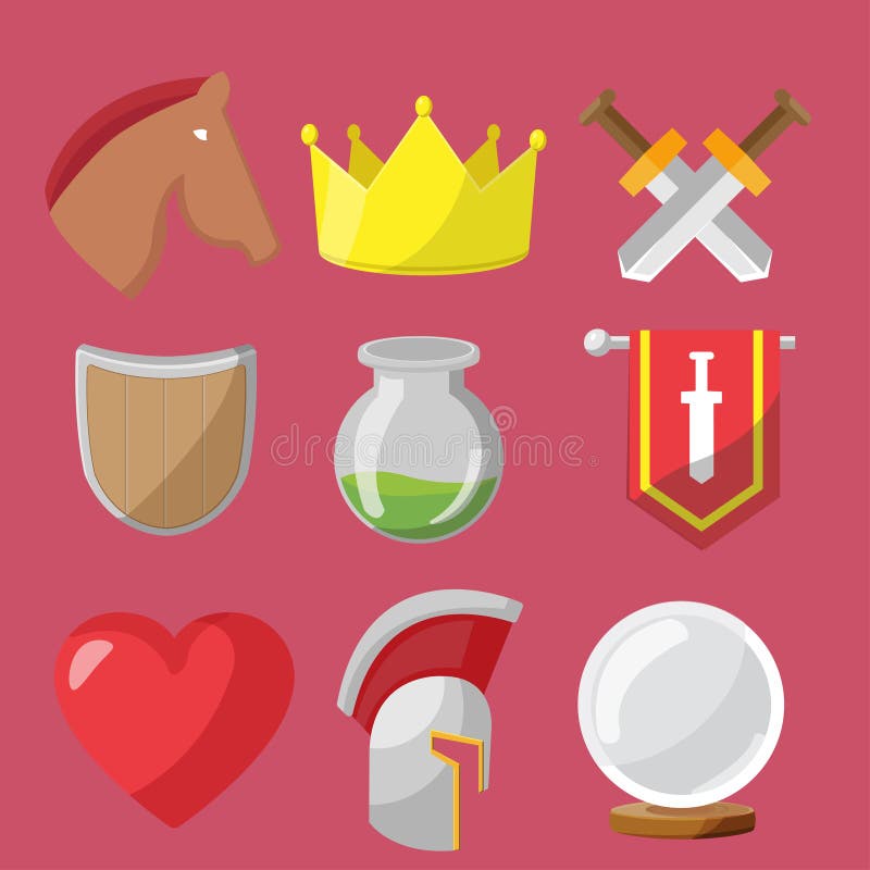 Fantasy Game Icons Flat Sets Stock Illustration - Illustration of ...