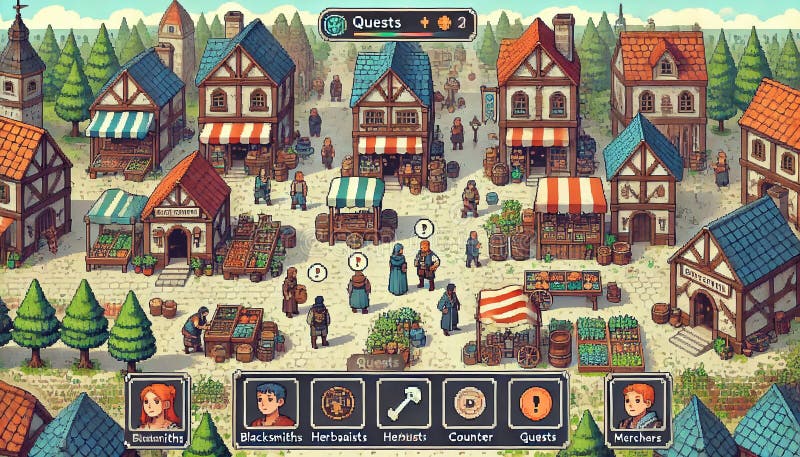 A Pixel Art-style Fantasy Game Interface Set in a Medieval Market ...