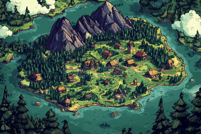 A Fantasy Game Map that Includes a Green Forest, a Path, a Castle, and ...