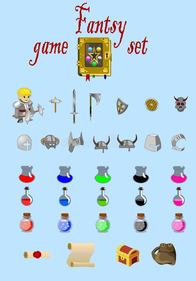 Fantasy game trendy icons stock vector. Illustration of forces - 50064568