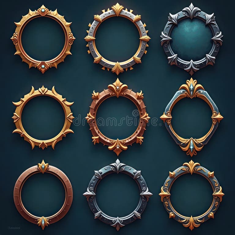 Fantasy Game User Interface Frames. Different Circular, Ornate Frames ...