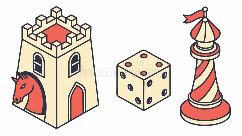 Fantasy Gaming Elements, Castle, Dice, Chess Piece, Vector Design ...