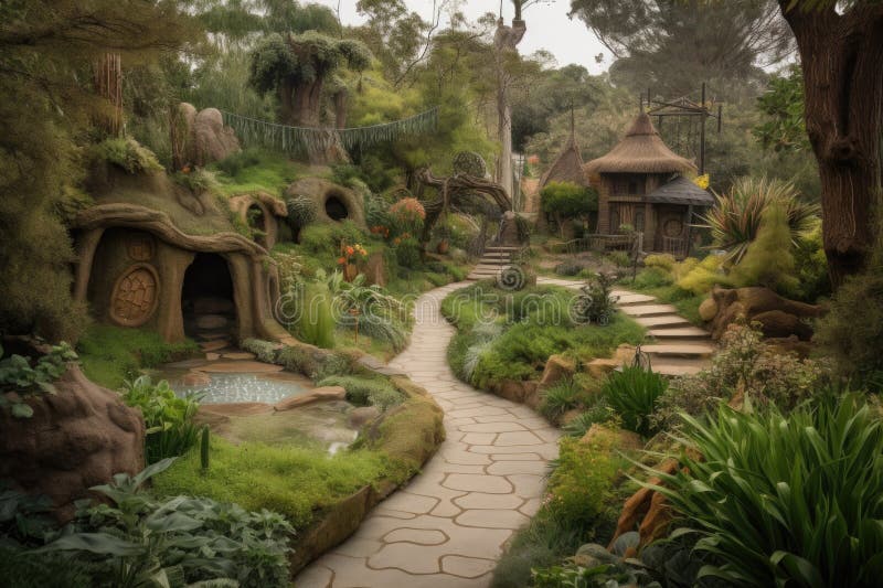 Fantasy Garden, with Magical Creatures and Plants in a Fairy Tale ...