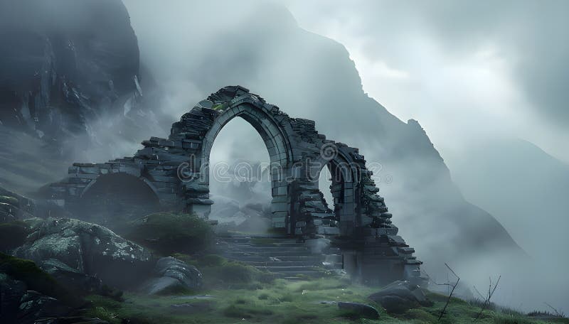 Fantasy Gateway Ruin in a Mountain Stock Illustration - Illustration of ...