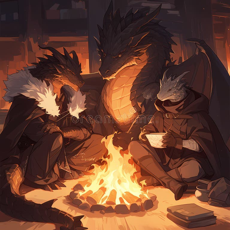 Fantasy Gathering by the Firelight Stock Illustration - Illustration of nostalgia, campfire ...
