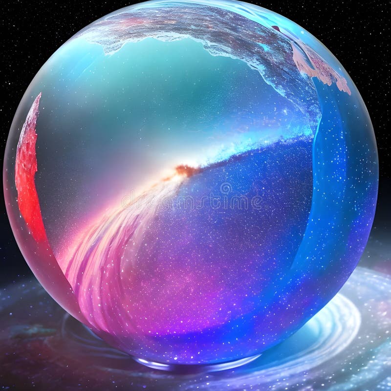 Fantasy Generative AI Glassformism. Space, Nebula, Earth are Contained within a Glass Sphere ...