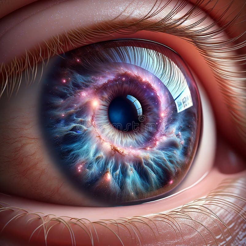 Fantasy Generative AI. Reflection of the Galaxy in the Human Eye Stock ...