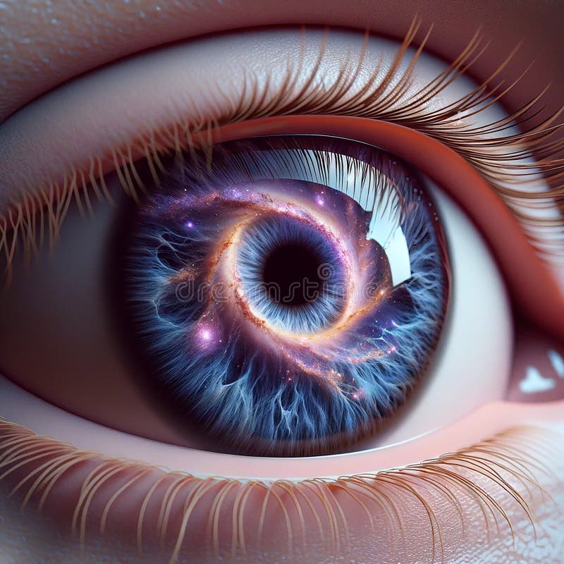 Fantasy Generative AI. Reflection of the Galaxy in the Human Eye. Stock ...