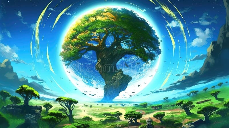Fantasy Giant Magical Big Tree in an Anime Manga Artstyle, Ai Generated ...