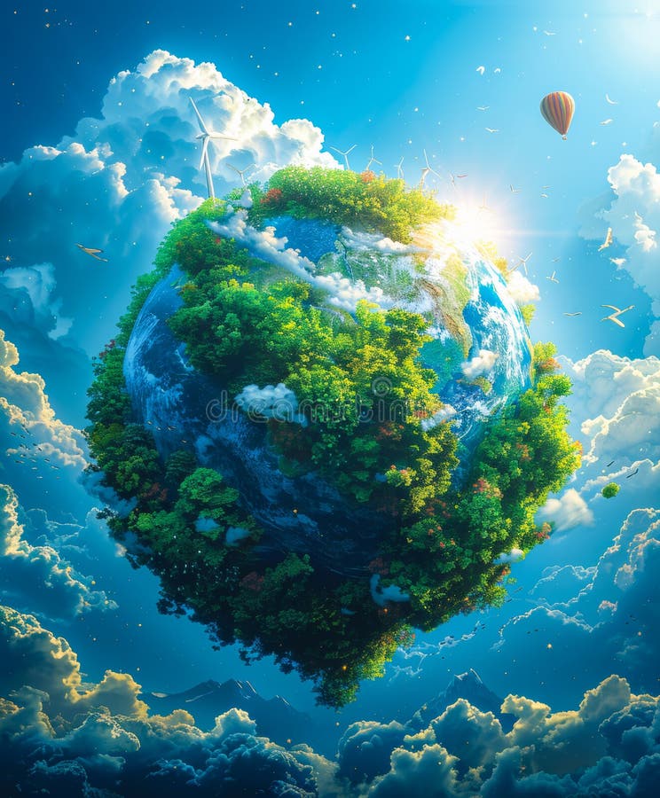Fantasy Globe Floating in the Clouds. a Digital Illustration of Earth ...