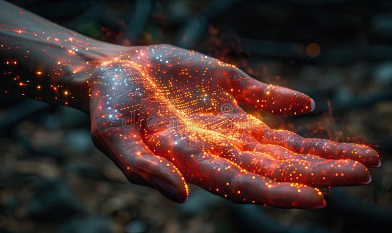 Fantasy Glowing Hand with Particles Floating Around Stock Illustration ...