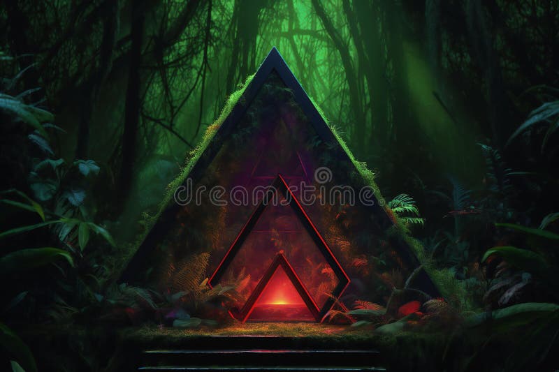 Fantasy Glowing Pyramid in the Forest Stock Illustration - Illustration ...