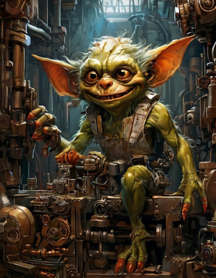 Fantasy Goblin Mechanic in a Steampunk Workshop Stock Photo - Image of ...