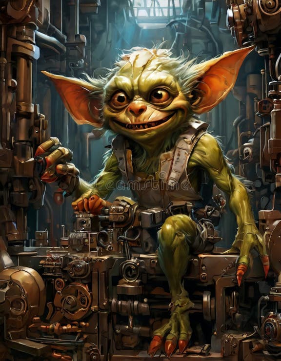 Fantasy Goblin Mechanic in a Steampunk Workshop Stock Photo - Image of ...