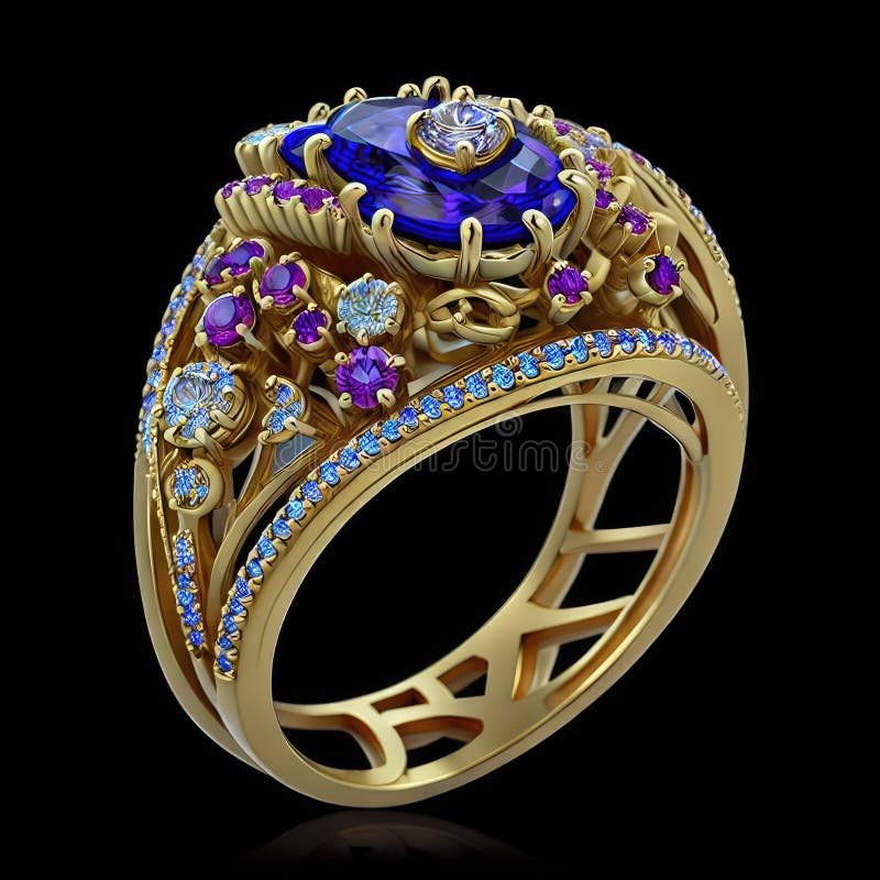 Fantasy Gold Ring with Diamond on White Background Stock Illustration ...