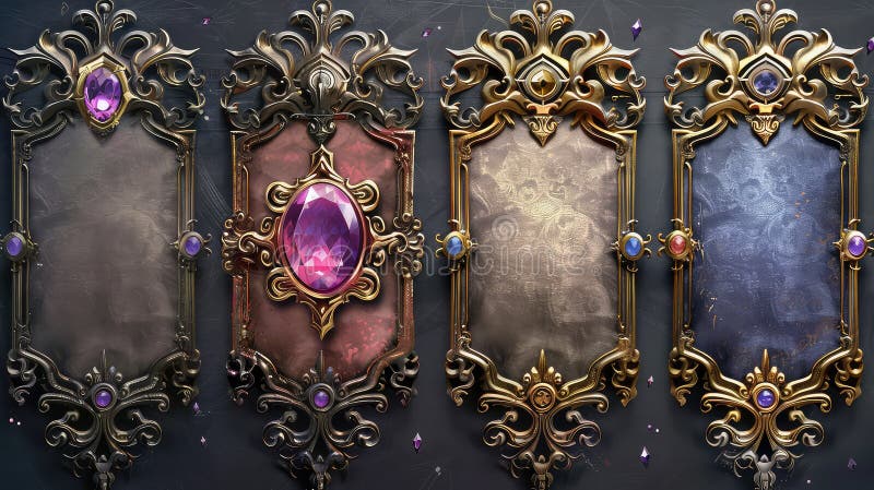 Fantasy Gold and Silver Frames: Medieval RPG UI Design Stock Photo ...