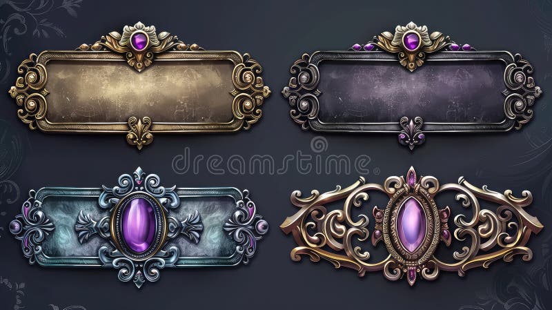 Fantasy Gold and Silver Frames: Medieval RPG UI Design Stock Photo ...