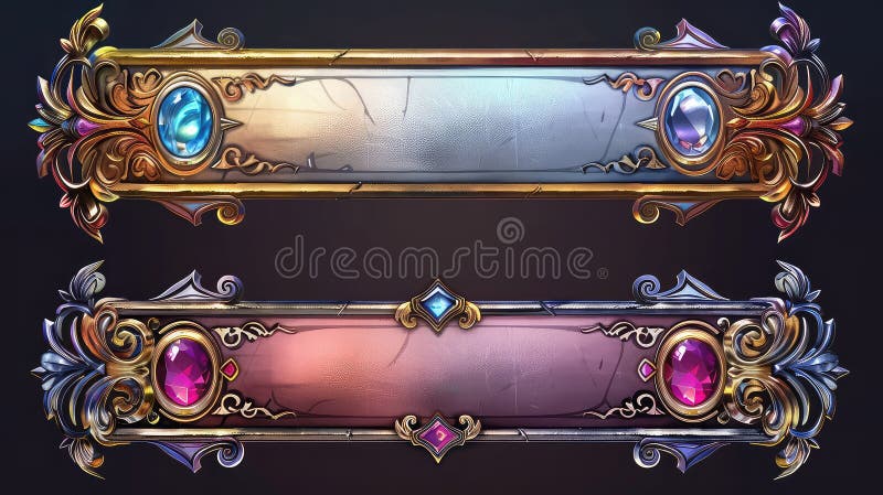 Fantasy Gold and Silver Frames: Medieval RPG UI Design Stock Photo ...