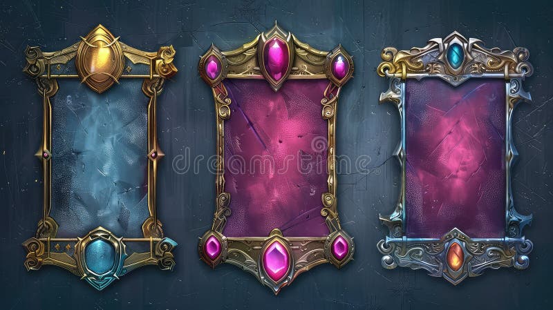 Fantasy Gold and Silver Frames: Medieval RPG UI Design Stock Image ...