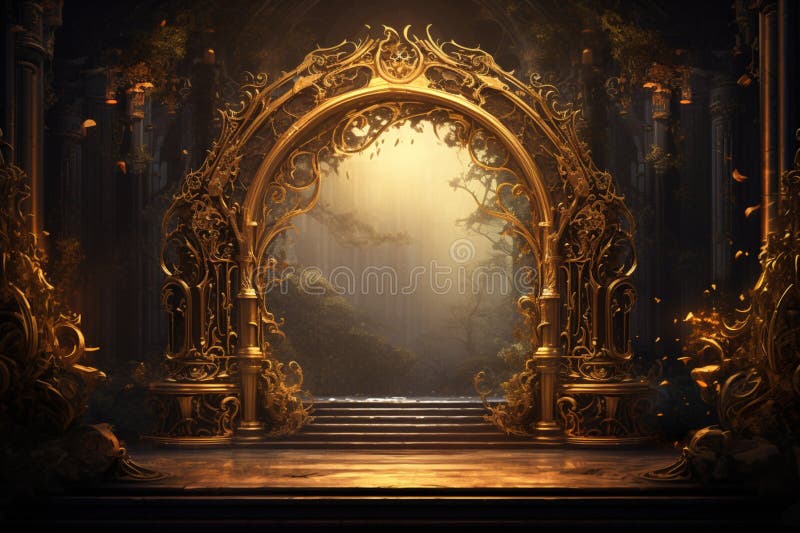 Fantasy Golden Stage. Generative Ai Stock Illustration - Illustration ...
