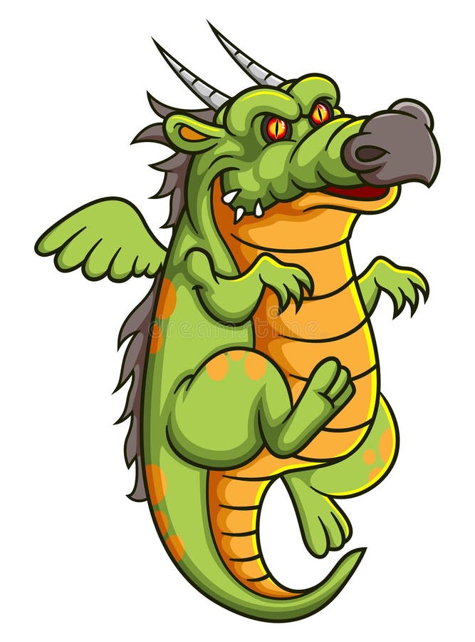 Fantasy Green Dragon Flying and Angry Stock Vector - Illustration of ...