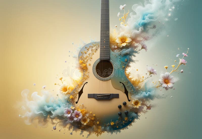 Fantasy Guitar with Notes and Colors, the Beauty of Music Stock Photo ...