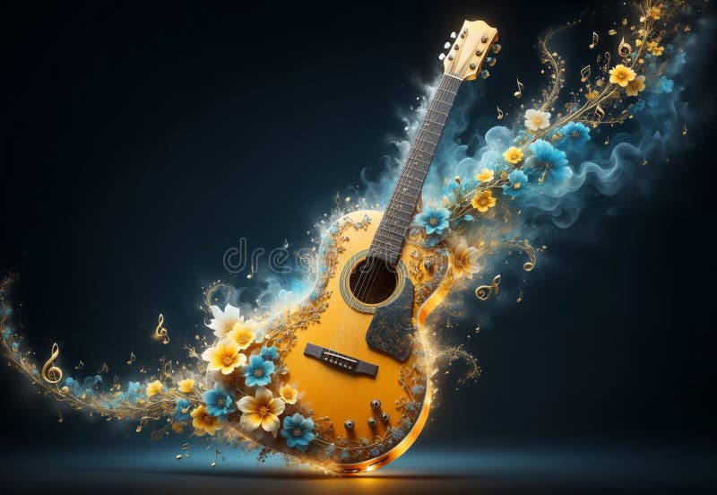 Fantasy Guitar with Notes and Colors, the Beauty of Music Stock Image ...