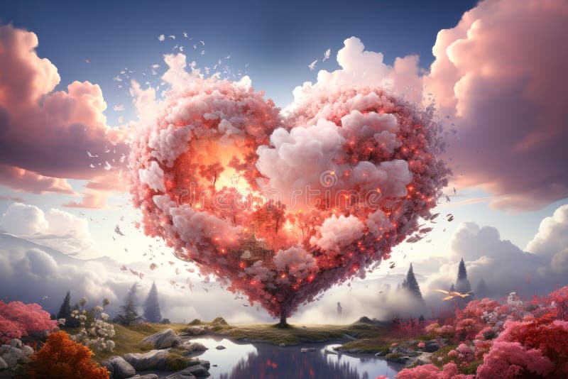Fantasy Heart of Pink Clouds Against a Background of Blue Sky and ...