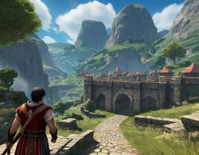 Fantasy Hero at Medieval Castle Gate Stock Image - Image of bravery ...