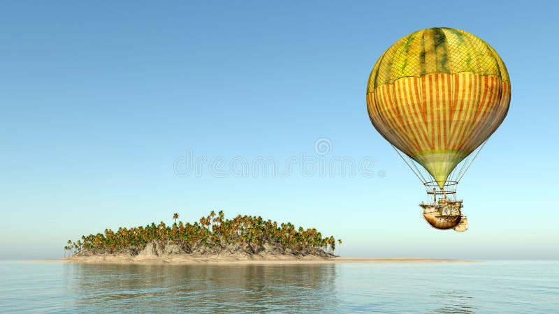 Fantasy Hot Air Balloon and Island Stock Illustration - Illustration of ...