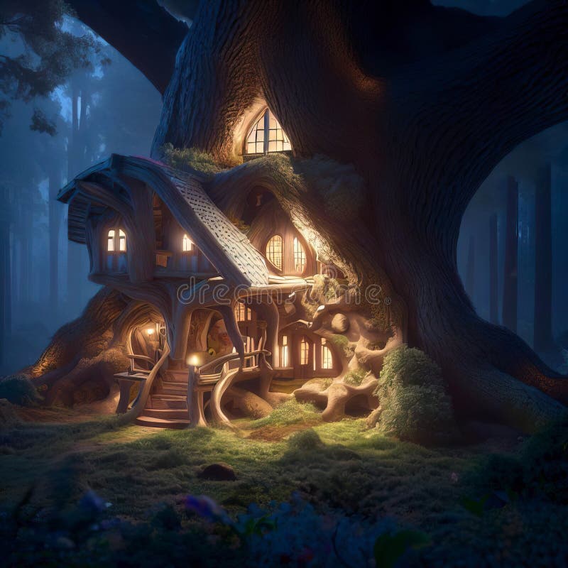 Fantasy Home Of Tiny Wood Dweller Macro View Of Fairy Tale Hut