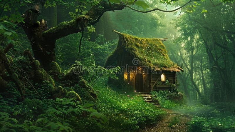 Fantasy Hut in Greenery Hiding in the Forest Stock Image - Image of ...