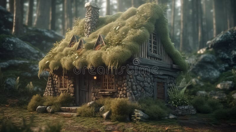 Fantasy Hut of Tiny Forest Dweller, Macro View of Fairy Tale Home Stock ...